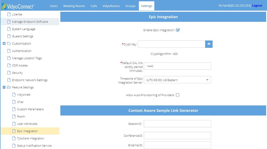 Tenant Admin: Configure Epic with VidyoConnect CAL